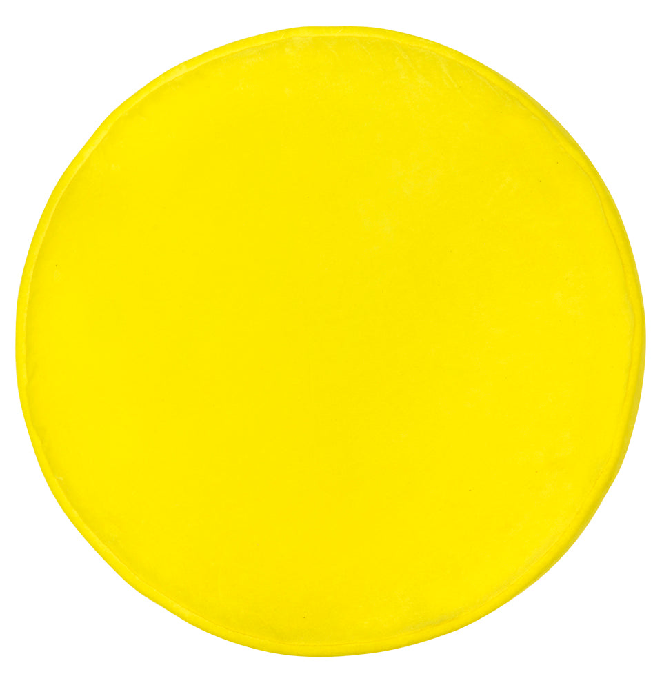 FLURO YELLOW VELVET PENNY ROUND CUSHION – CASTLE